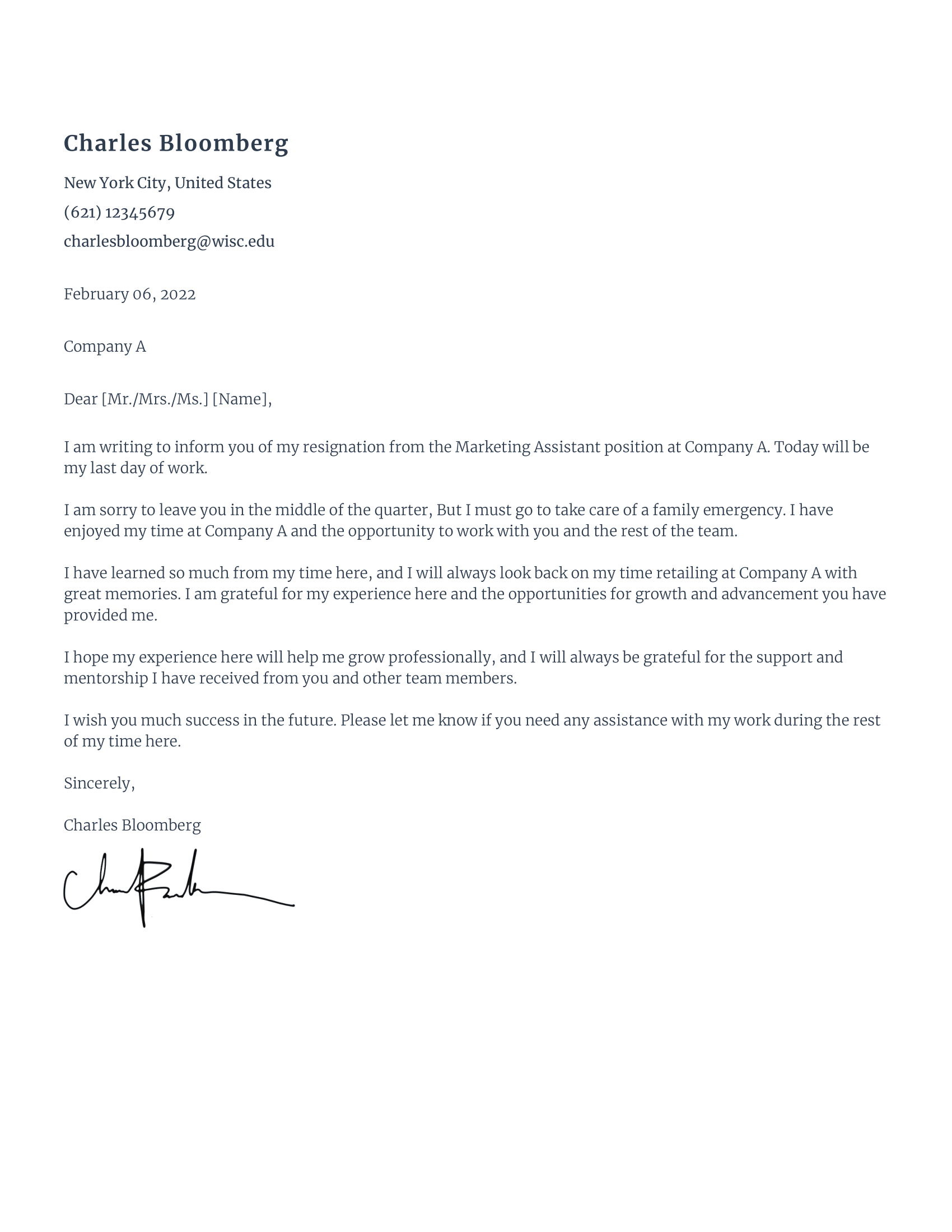 Free Resignation Letter Same Day Notice Sample - Rezi Free Resignation Letter Same Day Notice Sample - Rezi